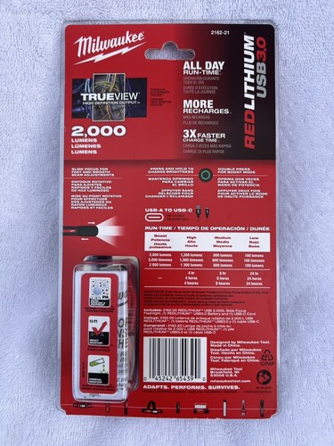 Milwaukee USB Rechargeable 2000 L High Definition Slide Focus ...