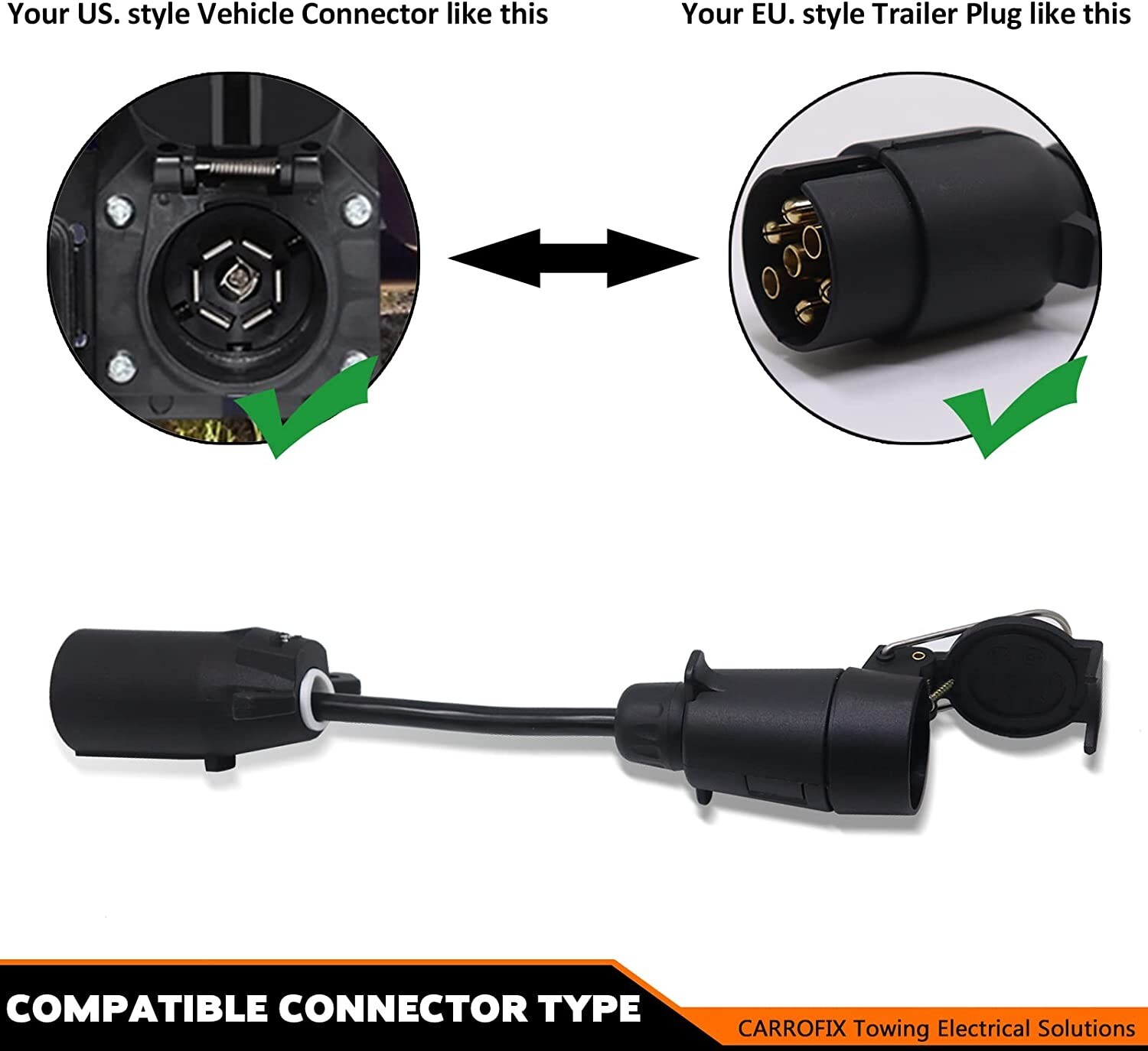 American Style 7 Way Blade to European Style Trailer 7 Way Round Pin ...