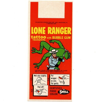 SWELL GUM LONE RANGER Tattoo Transfer Bubble Gum Philadelphia Comics ...