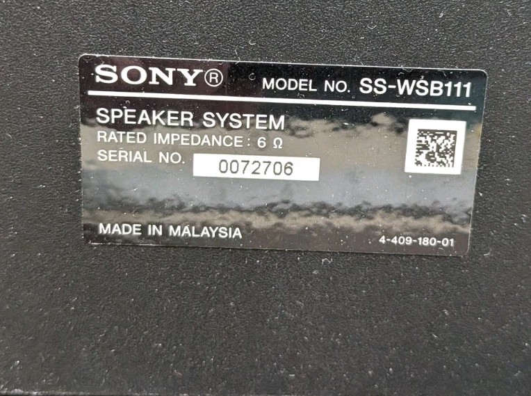 Sony SS-WSB111 Passive Subwoofer Speaker System Black 6 Ohms Surround Sound | eBay