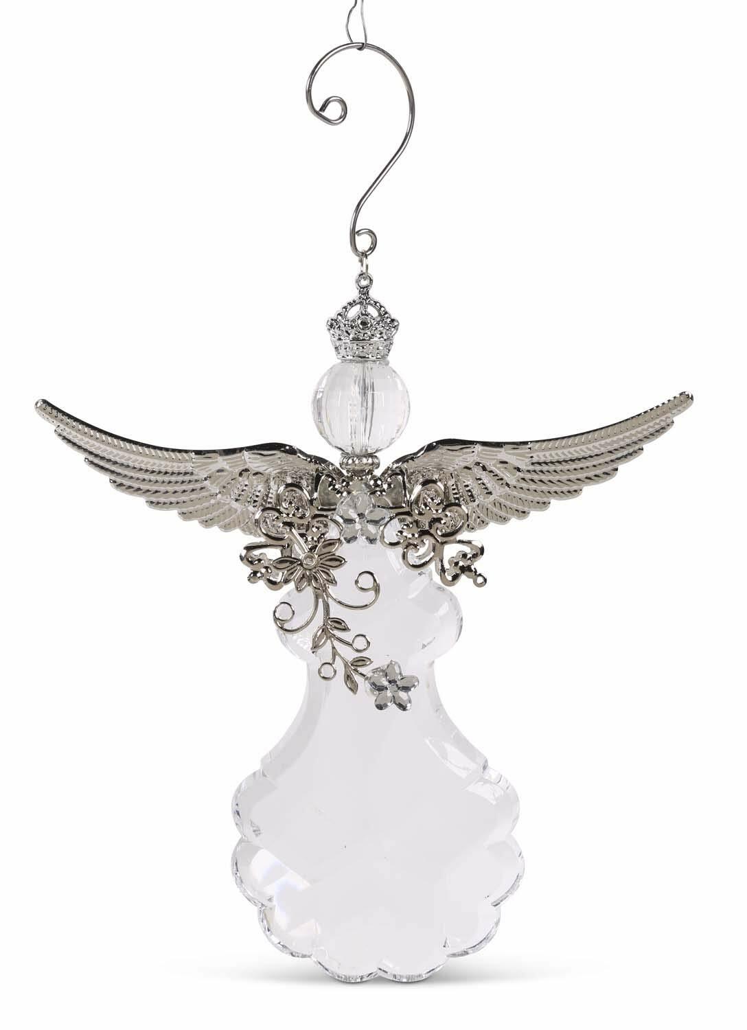 Clear Crystal Christmas Angel Ornament with Silver Metal Filigree Wings ...