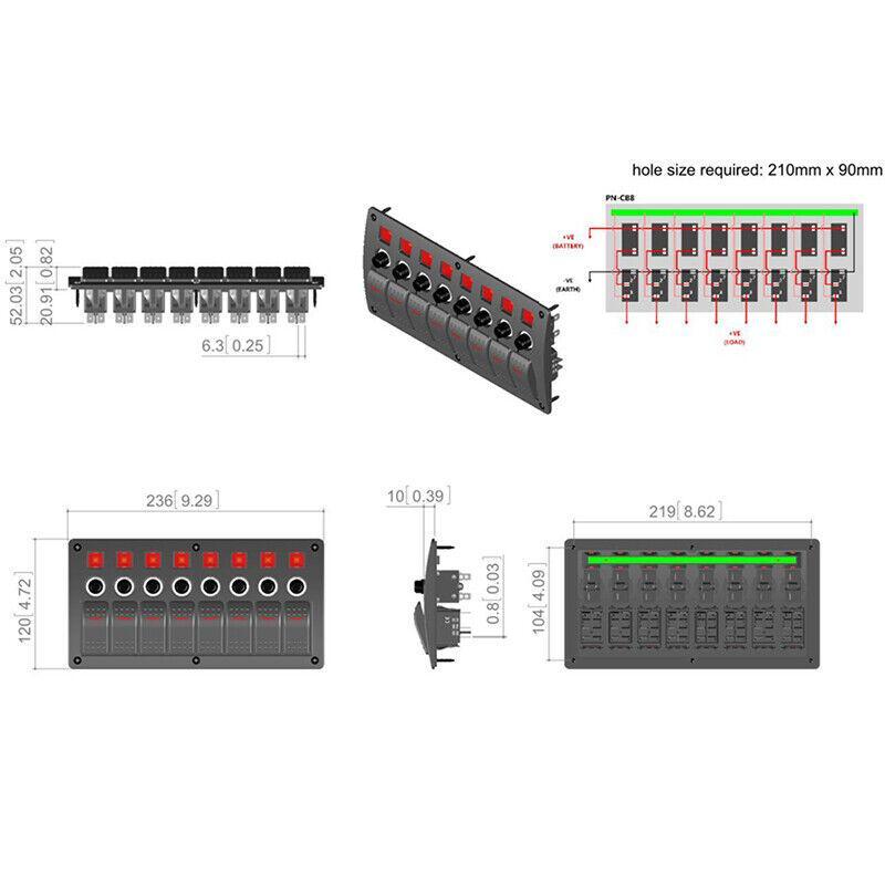 8 Gang Rocker Switch Panel Car Marine Boat Houseboat Circuit Led ...