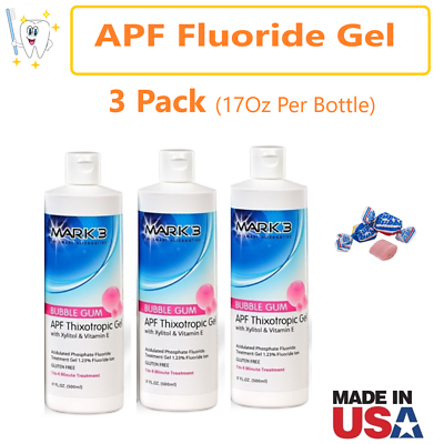 3 Pack Dental APF Fluoride Gel Topical Treatment 17oz per Bottle ...
