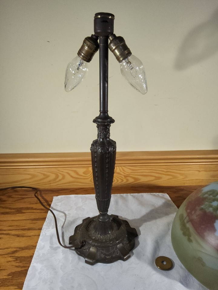 Antique Reverse Painted Trees Country Scene Table Lamp Pittsburgh Lamp ...