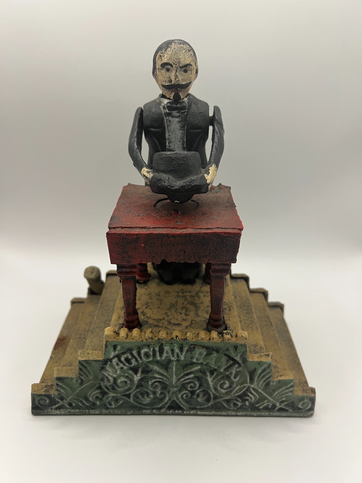 Vintage Cast Iron Mechanical Magician Hat Trick Coin Bank--Working ...