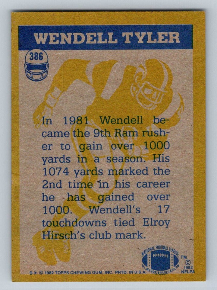 Wendell Tyler #386 1982 Topps Los Angeles Rams | eBay