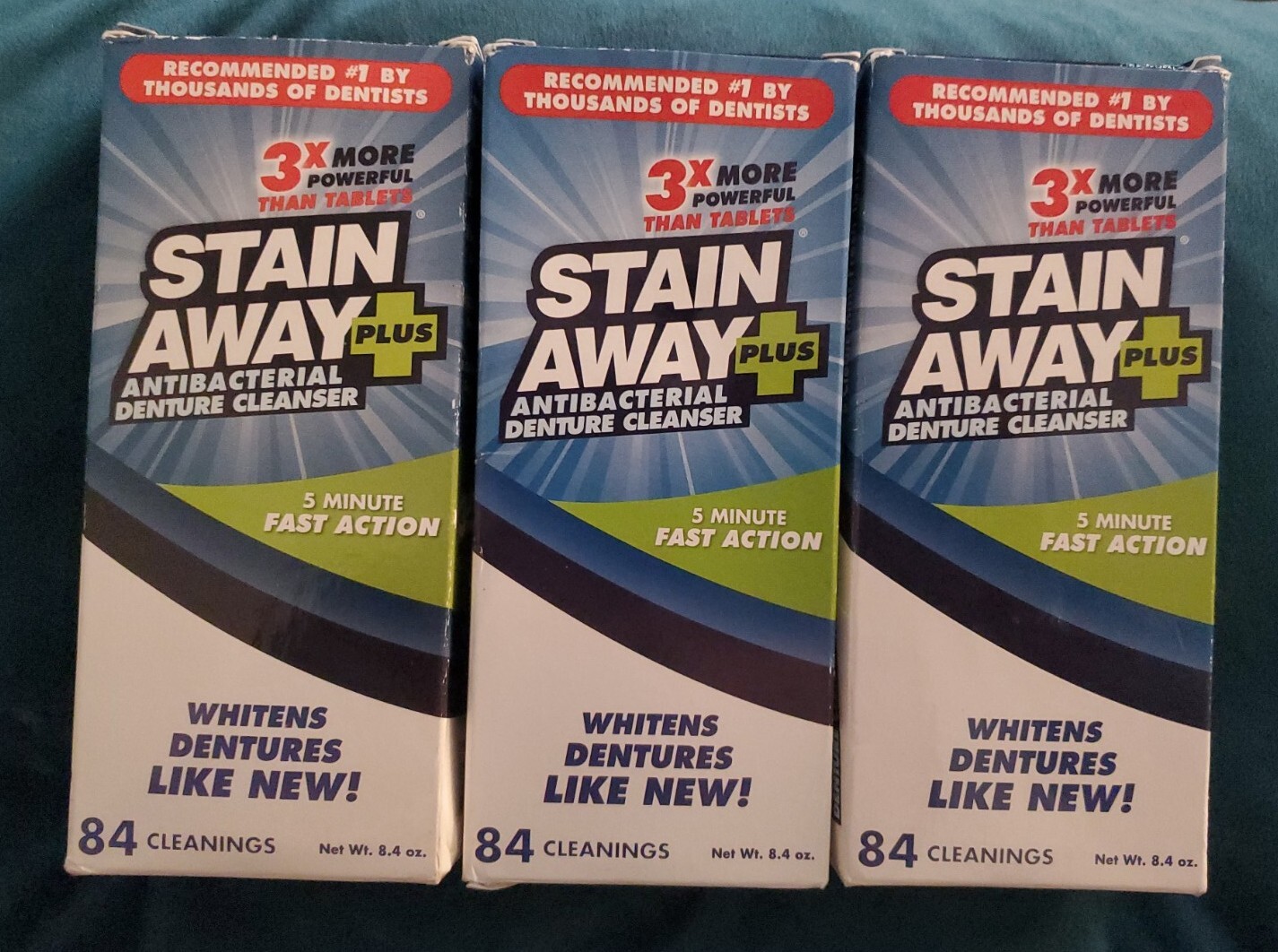 3 Stain Away Plus Antibacterial Denture Cleanser (84 Cleanings Each ...