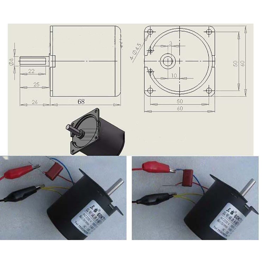 Synchronous Motor 60KTYZ-E AC 220V 50Hz 2.5RPM-60RPM CW/CCW 14W Gear ...