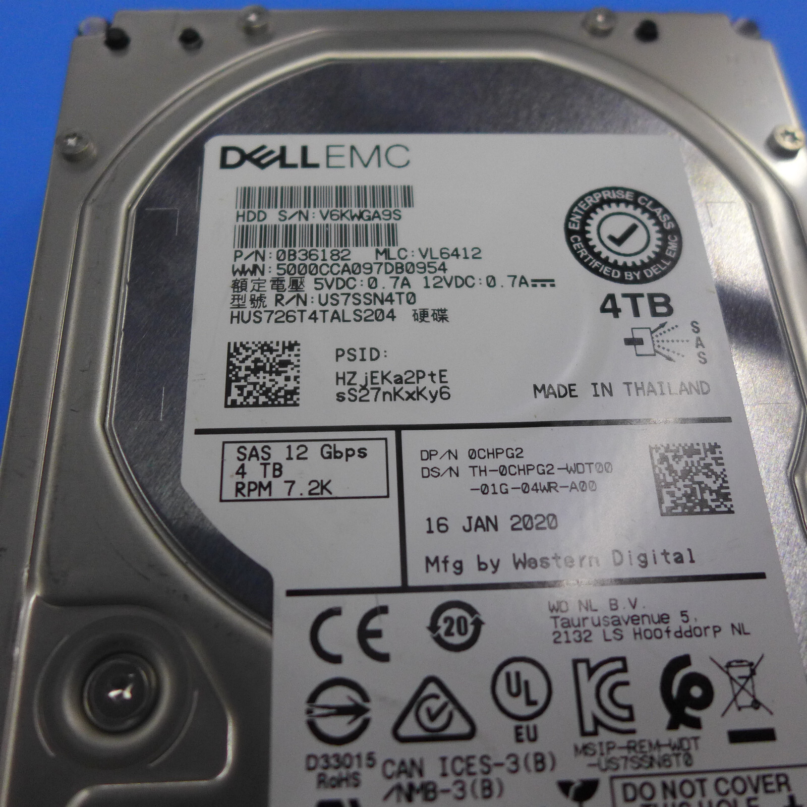 Dell EMC 4TB 3.5" SAS Hard Drive HUS726T4TALS204 7.2K CHPG2 for sale ...