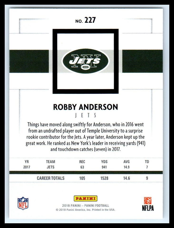 2018 Panini #227 Robby Anderson Near mint or better Football Card | eBay