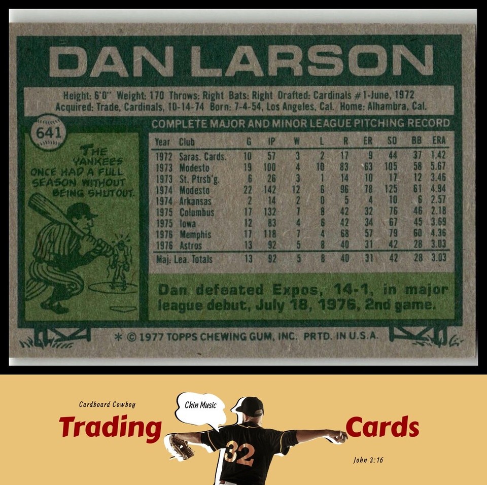 1977 Topps #641 Dan Larson Houston Astros RC Baseball Card EX | eBay