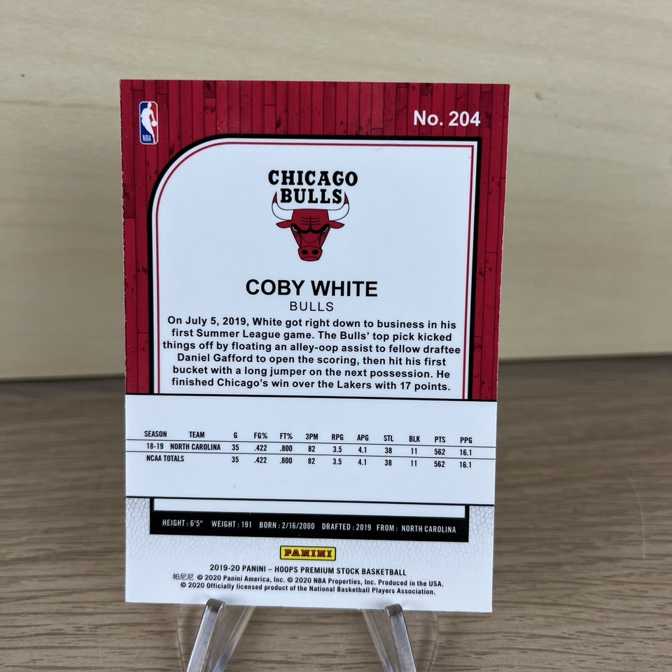 2019-20 NBA Hooops Premium Stock Coby White #204 Chicago Bulls ROOKIE ...