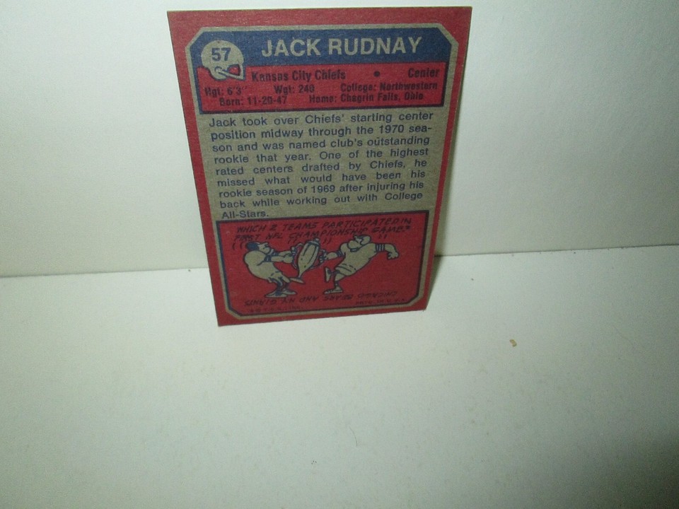 JACK RUDNAY 1973 FOOTBALL CARD #57 Rookie Rc KANSAS CITY CHIEFS ...
