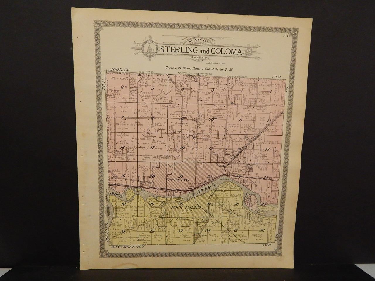 Illinois Whiteside County Map Sterling Coloma Township 1912 Z6#84 | eBay