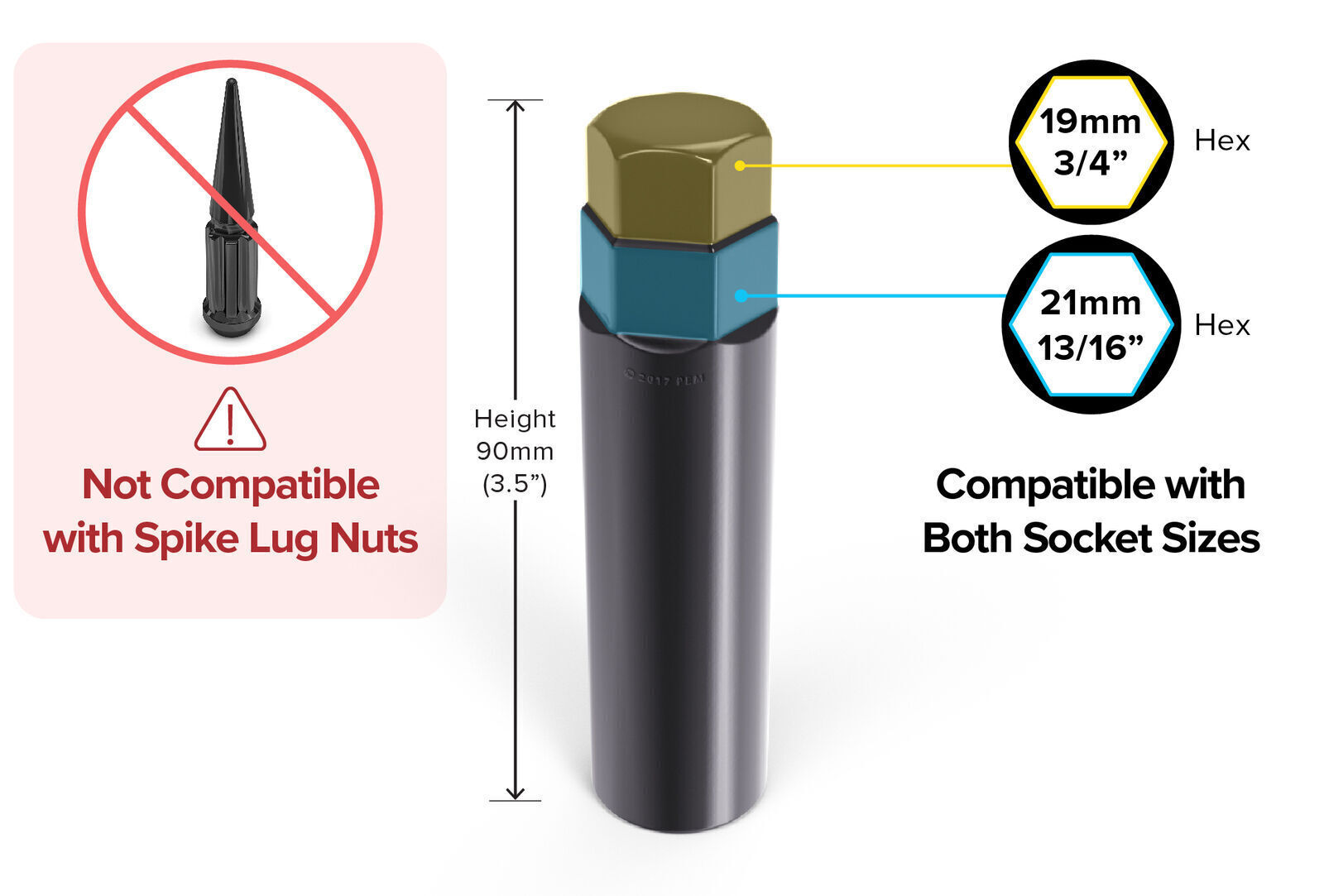 2pcs Black Socket Key Tool for 7 spline Lug Nuts | 19mm, 3/4", 21mm, 13 ...