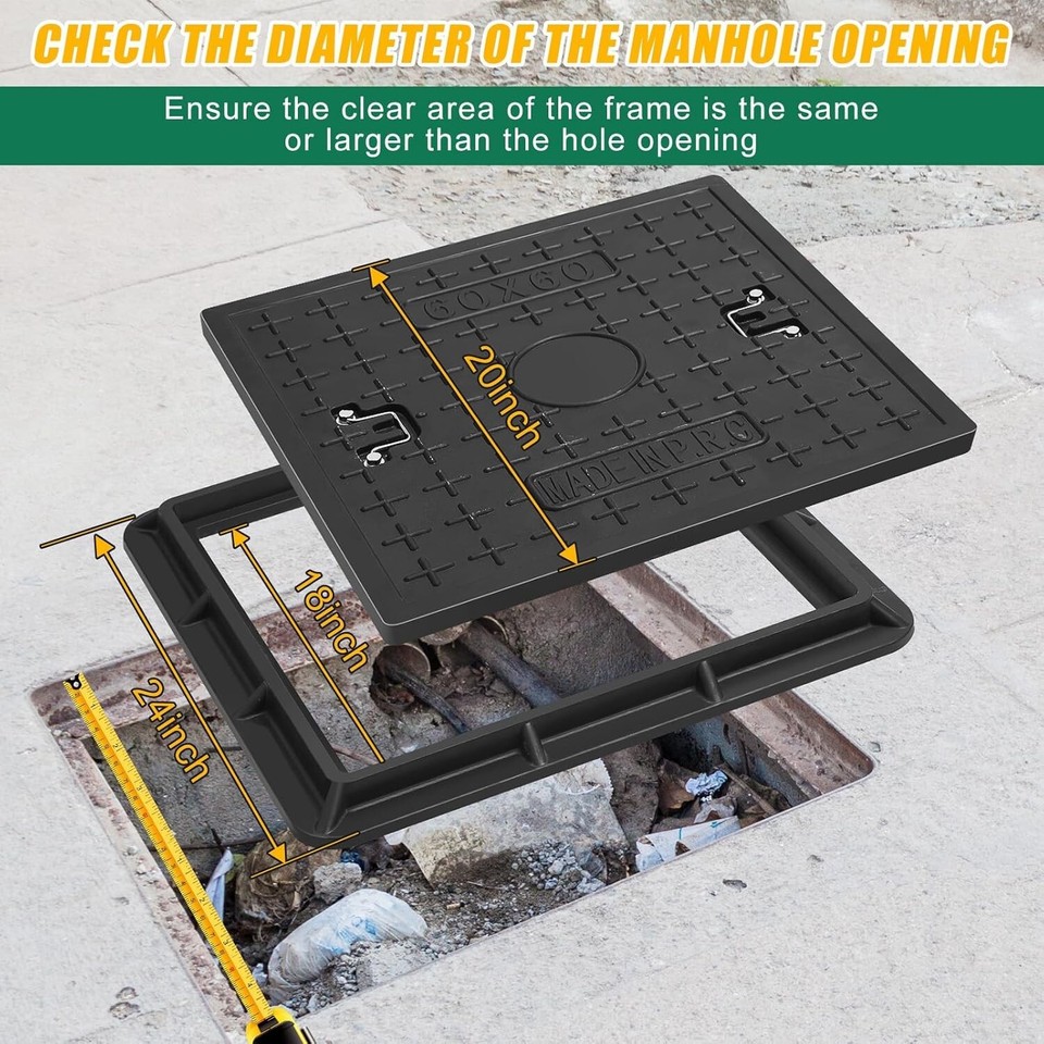 Solid Manhole Cover and Frame 24X24In,Square Fiberglass Septic Tank ...