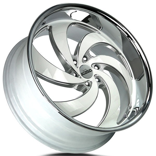 24x10"Strada Wheels Retro 6 Gloss White Milled with SS Lip Rims (A02 ...