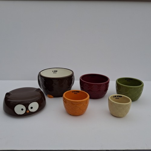 tag Owl Measuring Cups with Lid 5+1 Nesting Set Ceramic Multicolor Space Saver | eBay
