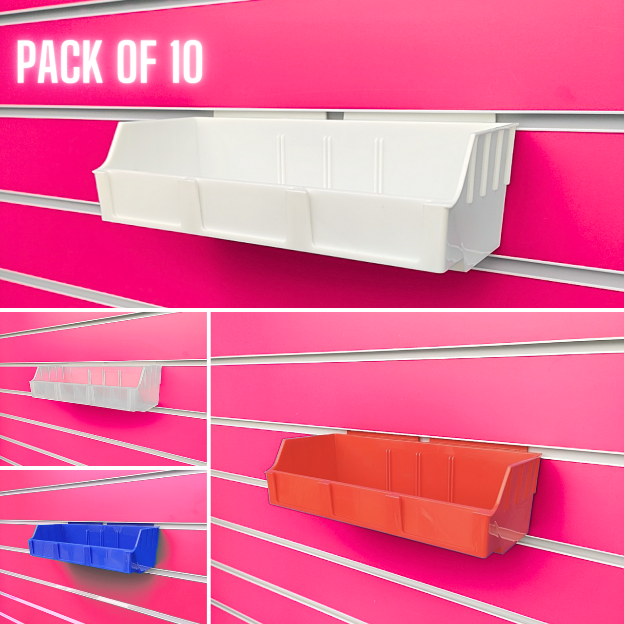 10x STORBOX HEAVYDUTY WIDE STORAGE BOX SLATBOX SLATWALL DISPLAY PREMIUM ...