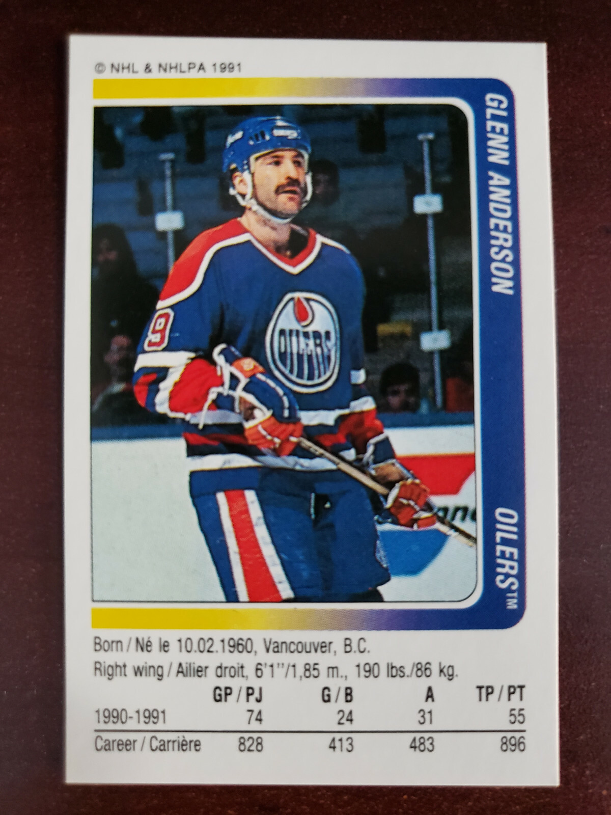 1991-92 Panini Stickers Hockey Sticker Glenn Anderson #120 Edmonton ...