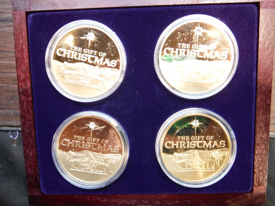 American Mint Commemorative Christmas 4 Coins set layered 24k gold ...