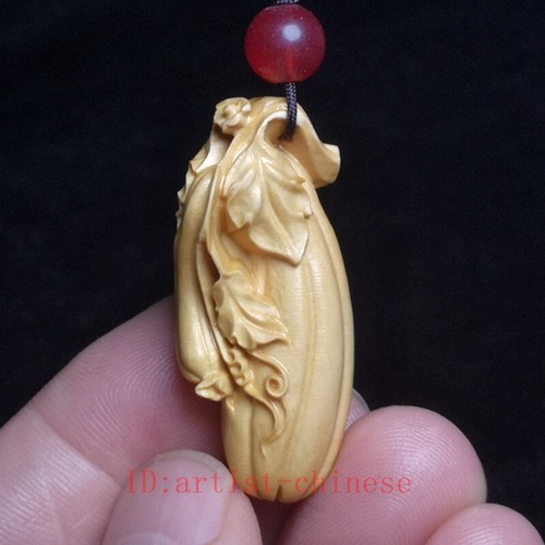 Chinese boxwood Carved luff loofah Figure Statue Netsuke Pendant ...