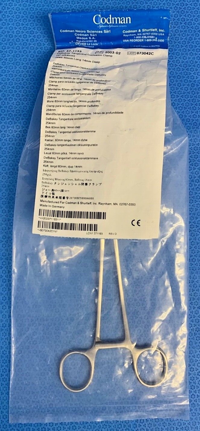 Codman DeBakey Tangential Occlusion Clamp 37-1193 1 by 2 Vascular Teeth ...