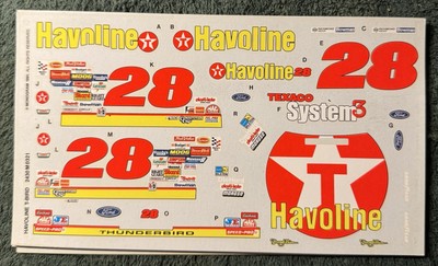 #28 DAVEY ALLISON HAVOLINE 1/24th Scale Waterslide Nascar Decal. | eBay