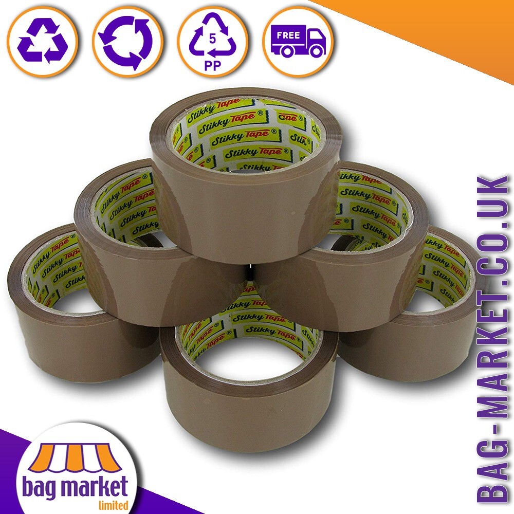 6 Rolls x Strong Brown Parcel Packing Tape, 66 Metre Rolls, 48mm Width ...