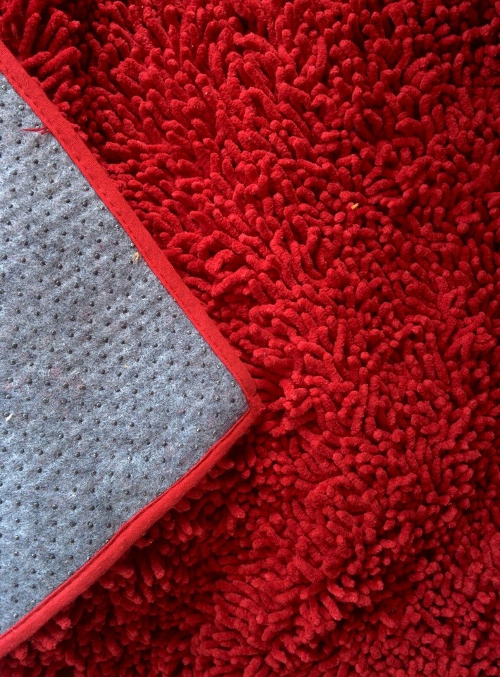 Cotton Shag Chenille Raspberry Red Rectangular Bath Bathroom Mat Rug ...