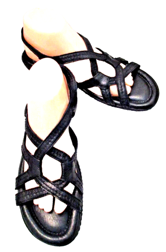 NWOB NURTURE BLACK GENUINE LEATHER Strappy SLINGBACK COMFORT Sandals ...