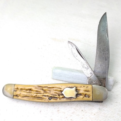 Vintage Camillus Sword 2 Two Blade Folding Pocket Knife w/ Antler ...