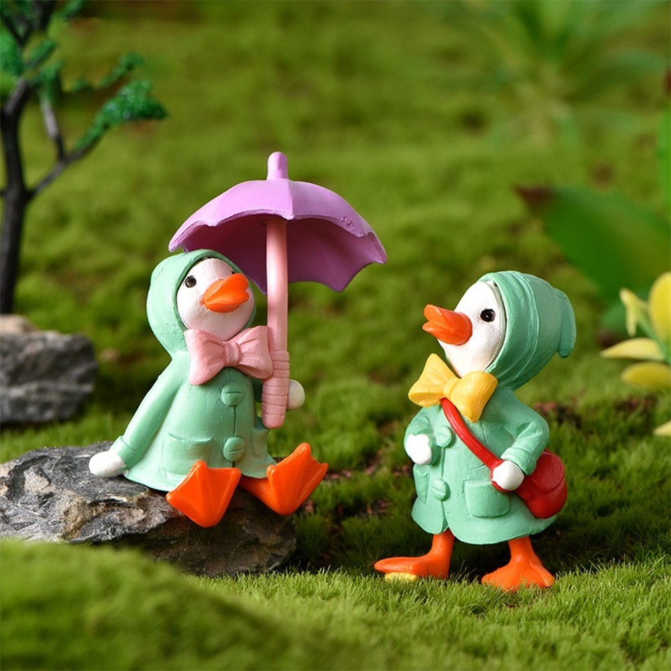 Green and Yellow Resin Duck Miniature Figurines for Garden Decor (4PCS ...