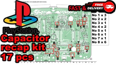 NEW FULL PS1 PlayStation 1 Slim Capacitor set Recap kit SCPH 100 101 ...