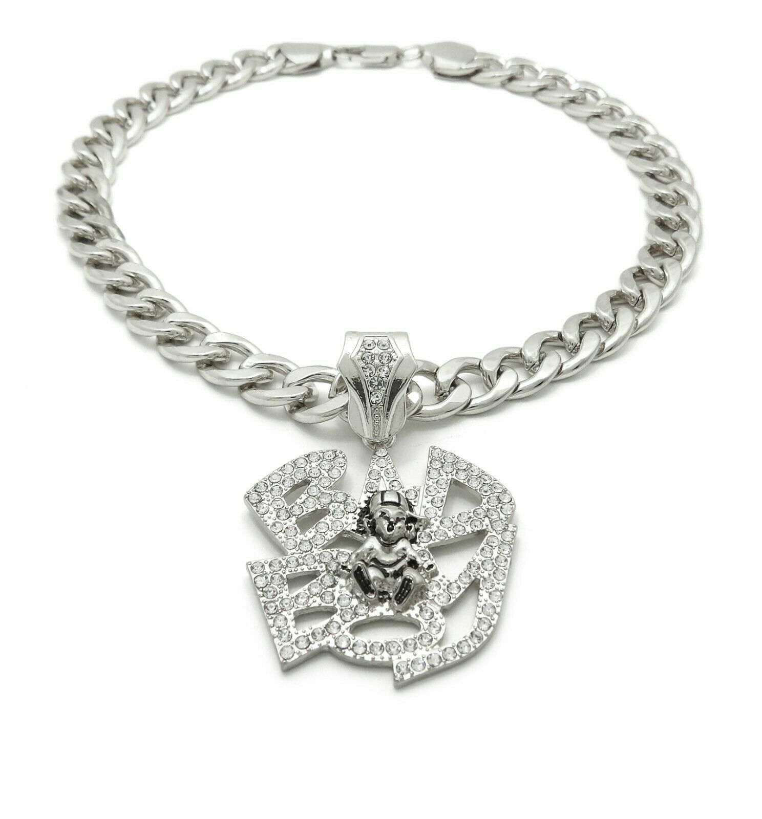 Iced Hip Hop Silver PT BADBOY Pendant & 11mm 20" Cuban Choker Chain ...