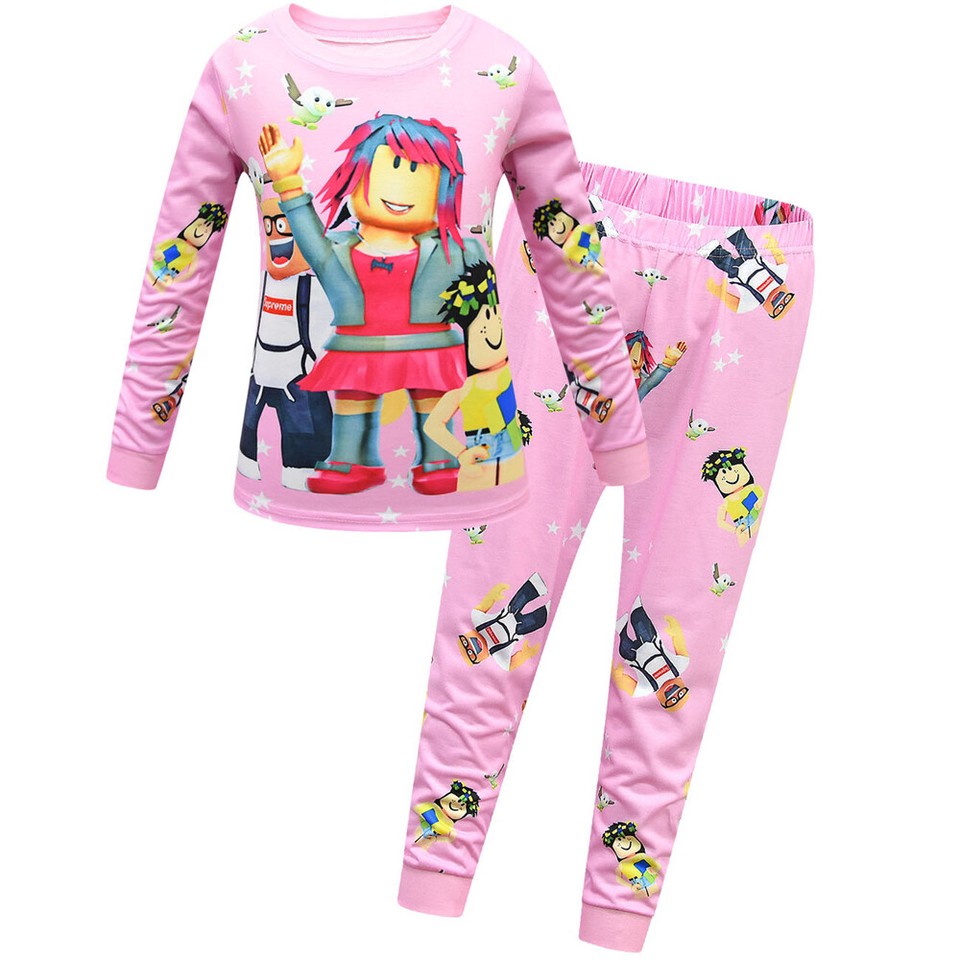 Boys Girls Roblox Long Sleeve Tops Pants Outfit Sleepwear Pajamas ...