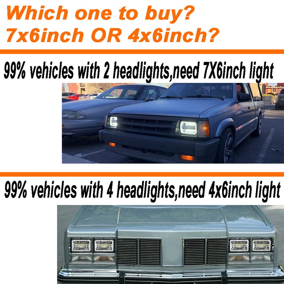 Pair 7x6 inch LED Square Headlight Front HeadLamps Left+Right Halo For ...