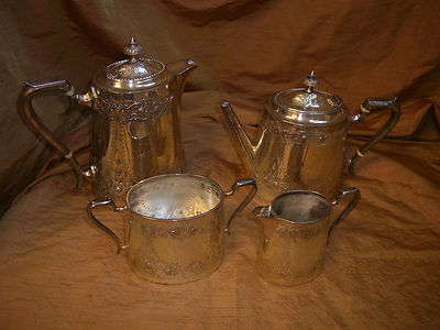 EXQUISITE Antique Smith Rait Silver Plate Tea Service Embossed 4 Pieces ...