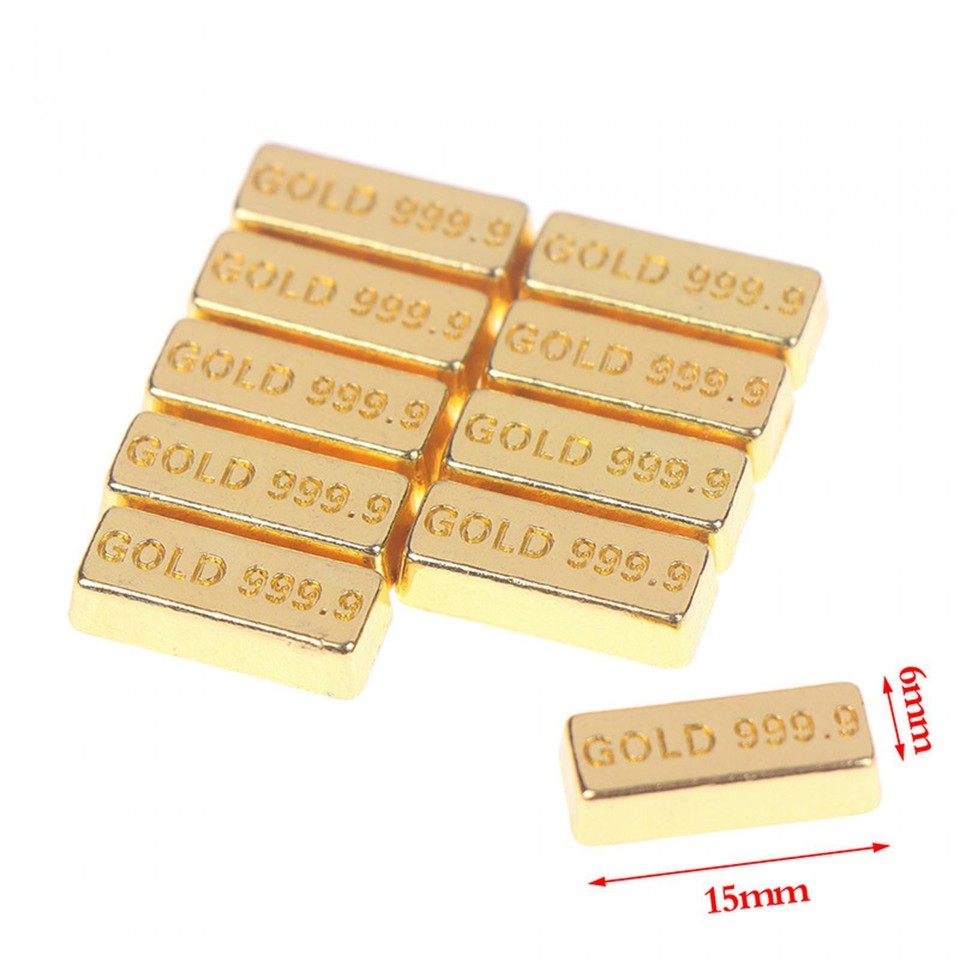 10Pcs 1:12 Dollhouse Miniature Artificial Gold Bar Model Pretend Mini ...