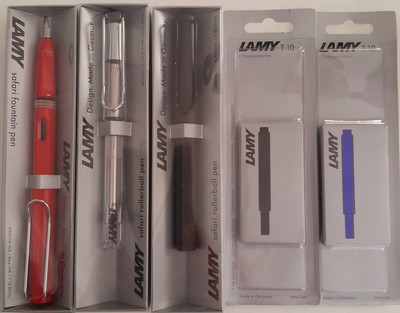 BNIB German LAMY RED Safari FOUNTAIN Pen 2x Rollerball CLR/BLK, 2x T10 ...
