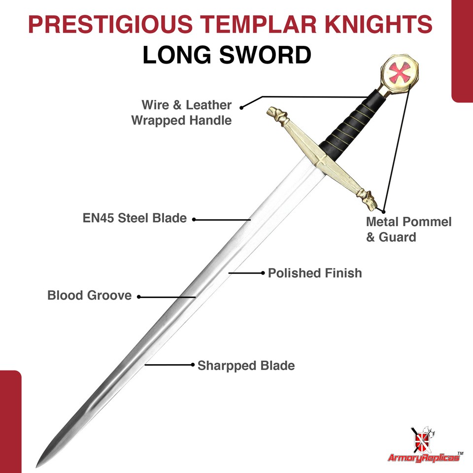 Hand Forged Templar Knights Battle Ready Sword, 1095 Steel, Brass Guard ...