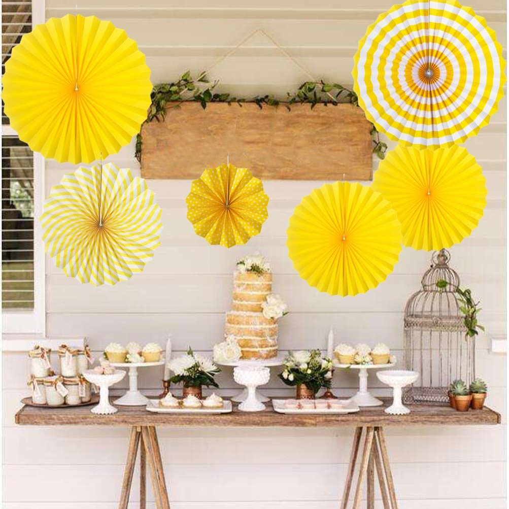 Yellow Paper Fans Hanging Decoration (Yellow,White, 6Pc) 7445037587507 ...