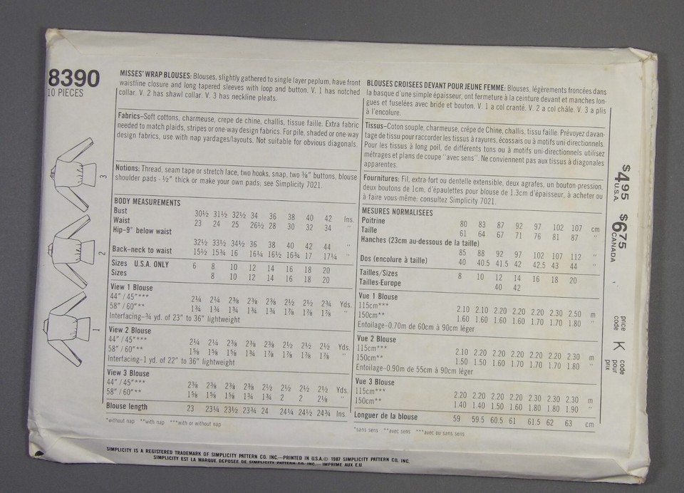 Simplicity #8390 Pattern Misses Wrap Blouses Size: 18 | eBay