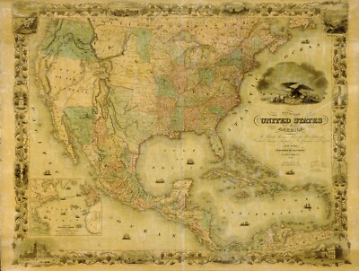 16" x 20" 1849 Map of The United States of America, The British ...
