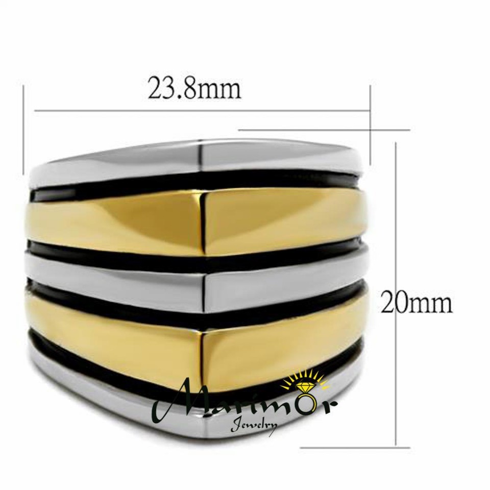 Stainless Steel Two Toned Gold & Silver with Black Epoxy Fashion Ring ...