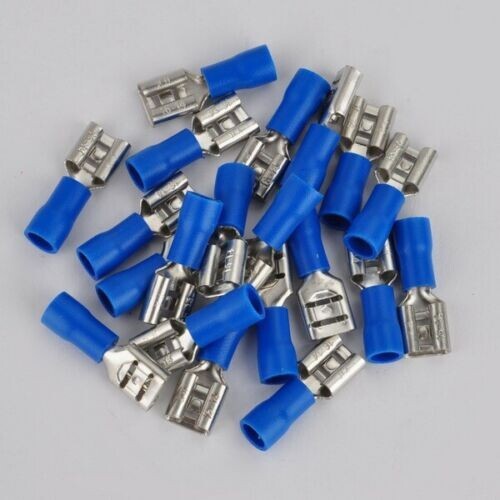 20 Cable Shoes Flat Socket Blue 6.3 x0.8mm for 1.5-2.5mm2 Cable Shoe ...