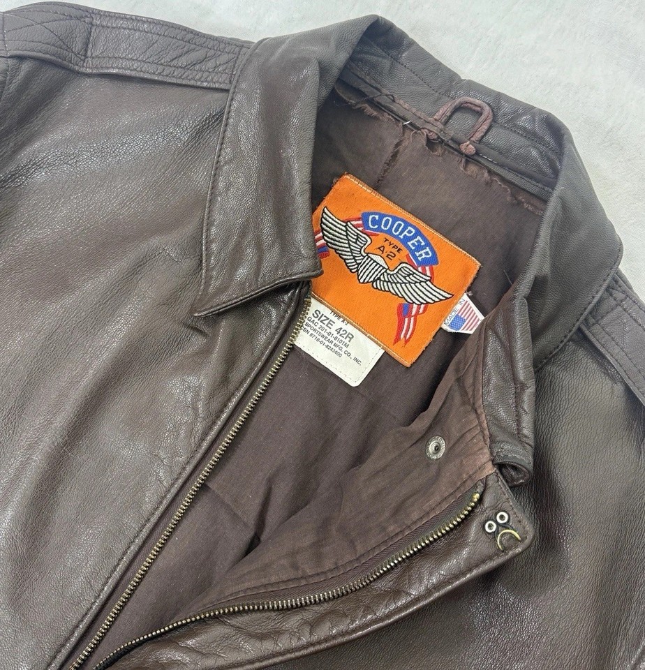 VTG Cooper Type A-2 Leather Jacket Medium Brown Bomber Flight USA Mens ...