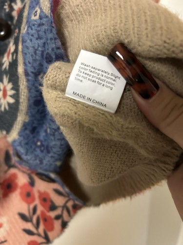 Hard To Find Yesno Patchwork Sunflower Cotton Wool Blend Long Cardigan ...