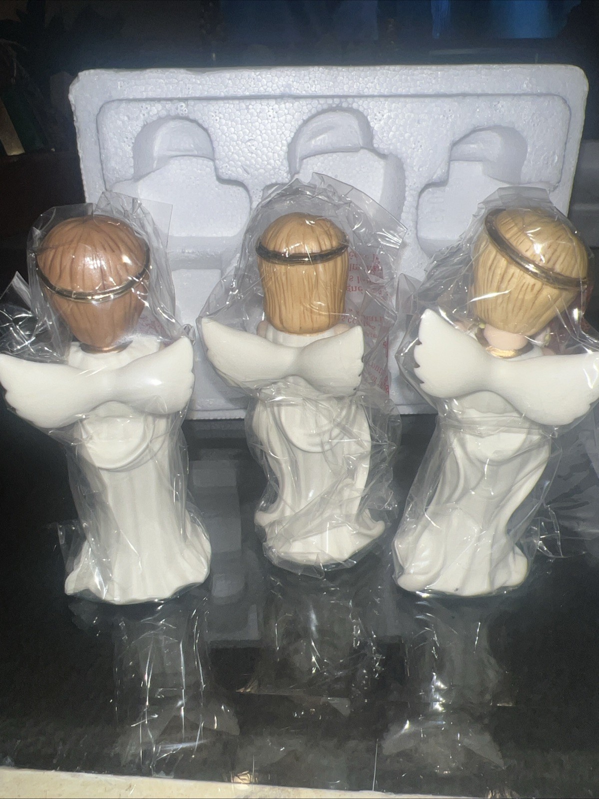 VTG NIB Set of 3 Porcelain Mini Guardian Angel Figurines Gold Halo 4.5 ...