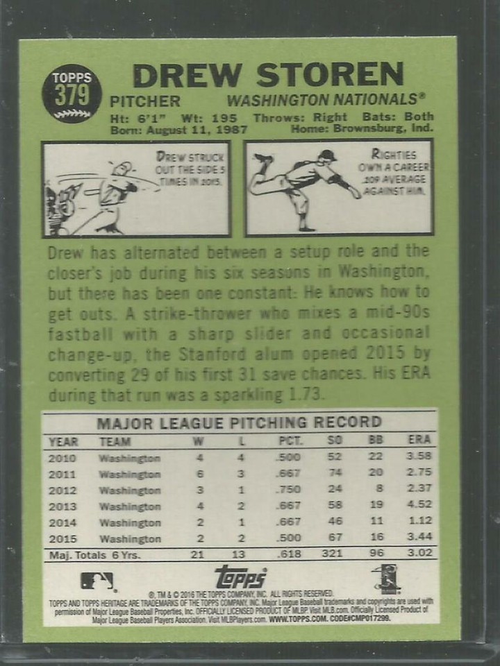 2016 Topps Heritage #379 Drew Storen Nationals | eBay